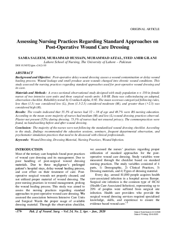 (PDF) Assessing Nursing Practices Regarding Standard Approaches on Post ...