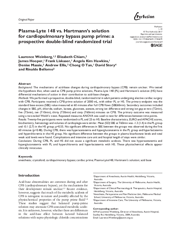 (PDF) Plasma-Lyte 148 vs. Hartmann's solution for cardiopulmonary ...