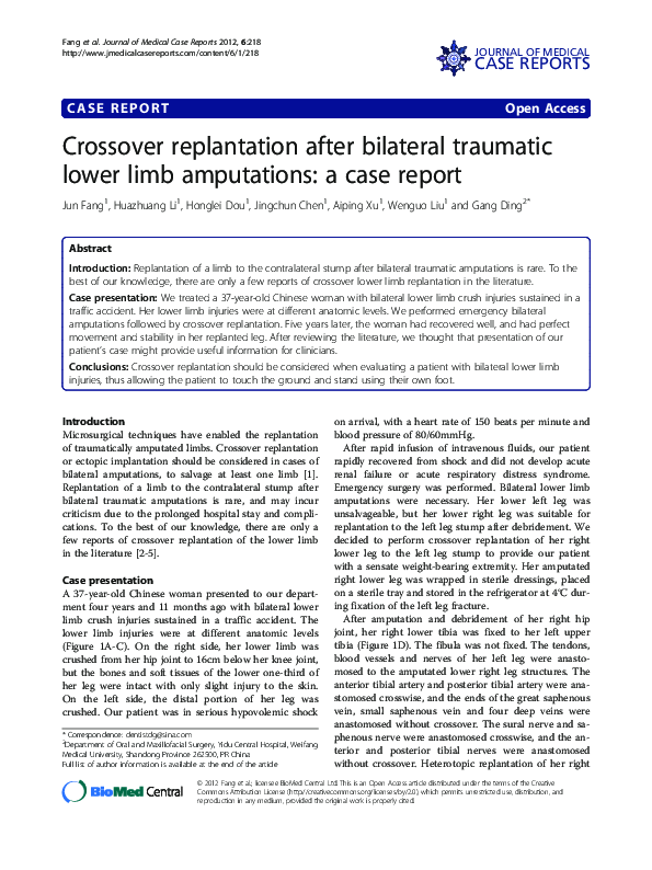 (PDF) Crossover replantation after bilateral traumatic lower limb amputations: a case report ...