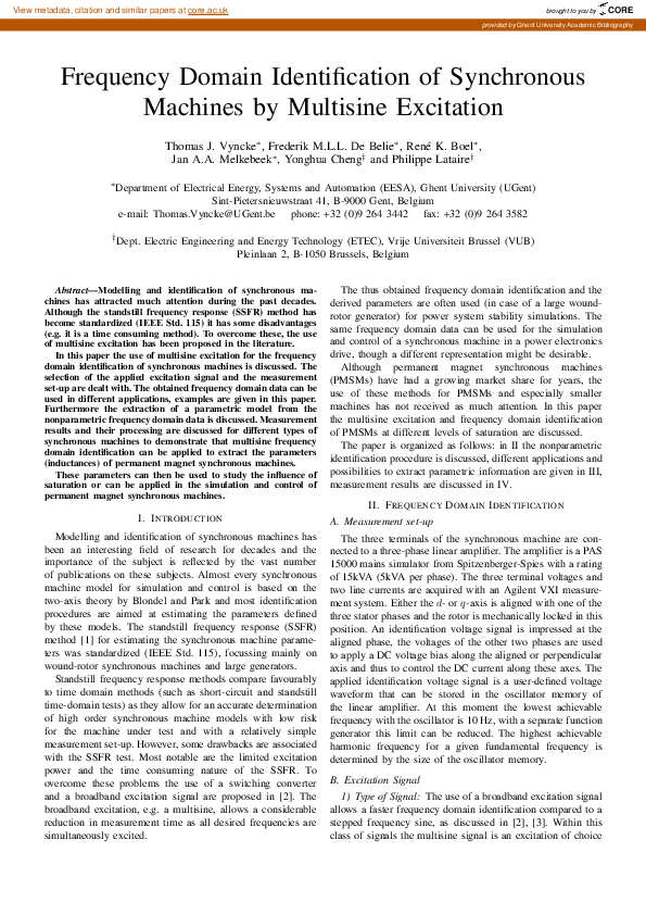 (PDF) Frequency domain identiﬁcation of synchronous machines by ...