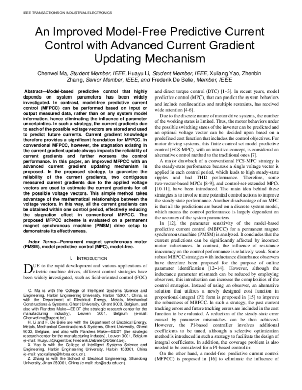 (PDF) An Improved Model-Free Predictive Current Control With Advanced Current Gradient Updating ...
