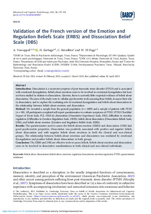 (PDF) Validation of the French version of the Emotion and Regulation ...