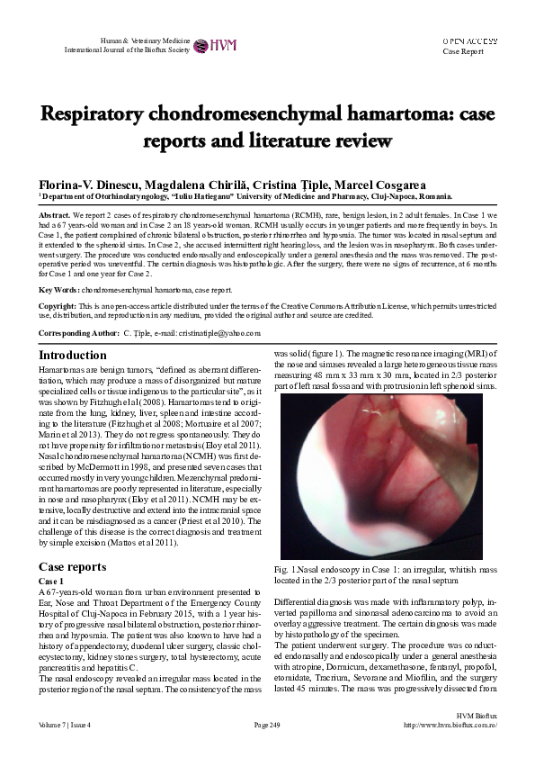 (PDF) Respiratory chondromesenchymal hamartoma: case reports and literature review | Cristina ...