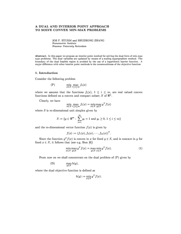 (PDF) A Dual and Interior Point Approach to Solve Convex Min-Max Problems
