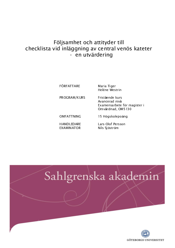 (PDF) Följsamhet och attityder till checklista vid inläggning av ...