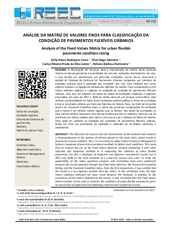 (PDF) Análise Da Matriz De Valores Fixos Para Classificação Da Condição ...