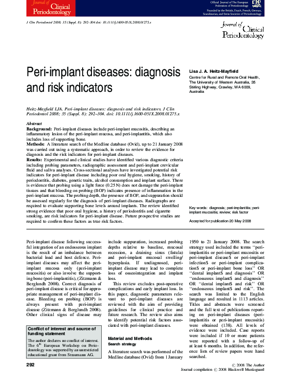 (PDF) Peri-implant diseases: diagnosis and risk indicators