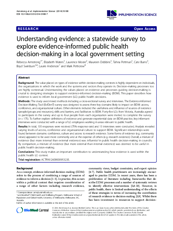 (PDF) Understanding evidence: a statewide survey to explore evidence-informed public health ...
