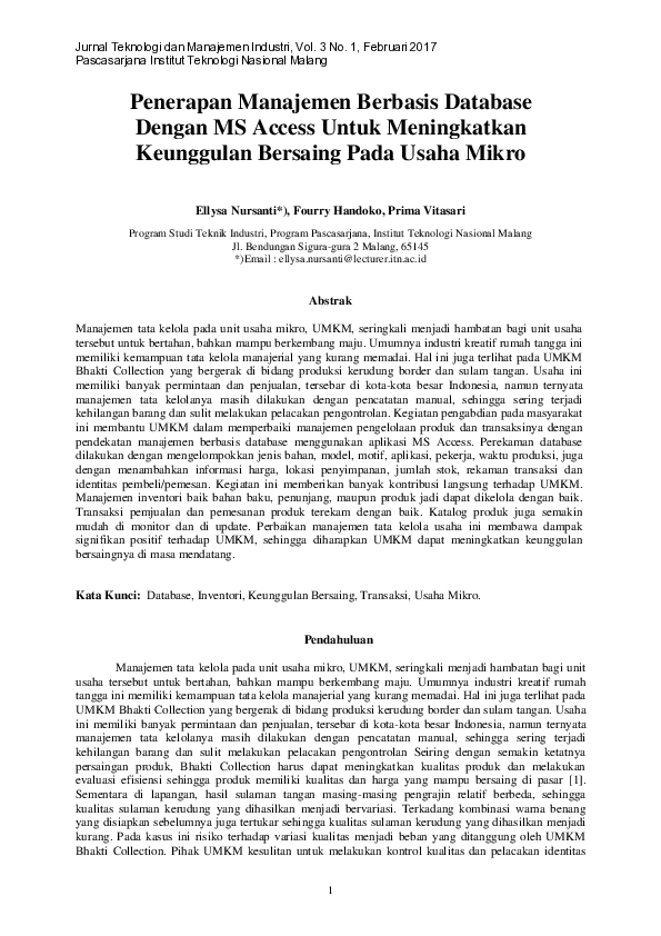 (PDF) Penerapan Manajemen Berbasis Database Dengan MS Access Untuk Meningkatkan Keunggulan ...