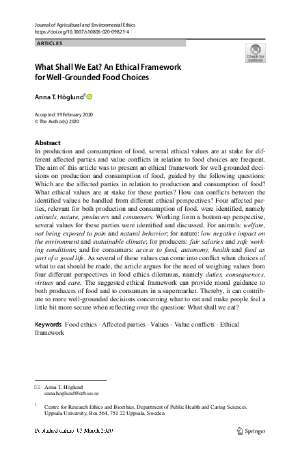 (PDF) What Shall We Eat? An Ethical Framework for Well-Grounded Food ...