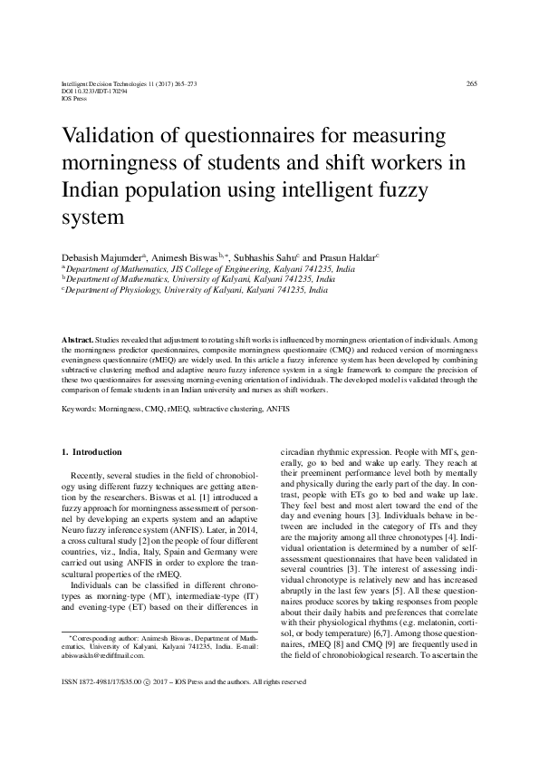 (PDF) Validation of questionnaires for measuring morningness of students and shift workers in ...