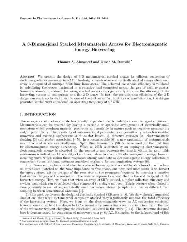 (PDF) A 3-DIMENSIONAL Stacked Metamaterial Arrays for Electromagnetic Energy Harvesting