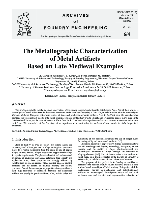 (PDF) The Metallographic Characterization of Metal Artifacts Based on Late Medieval Examples ...
