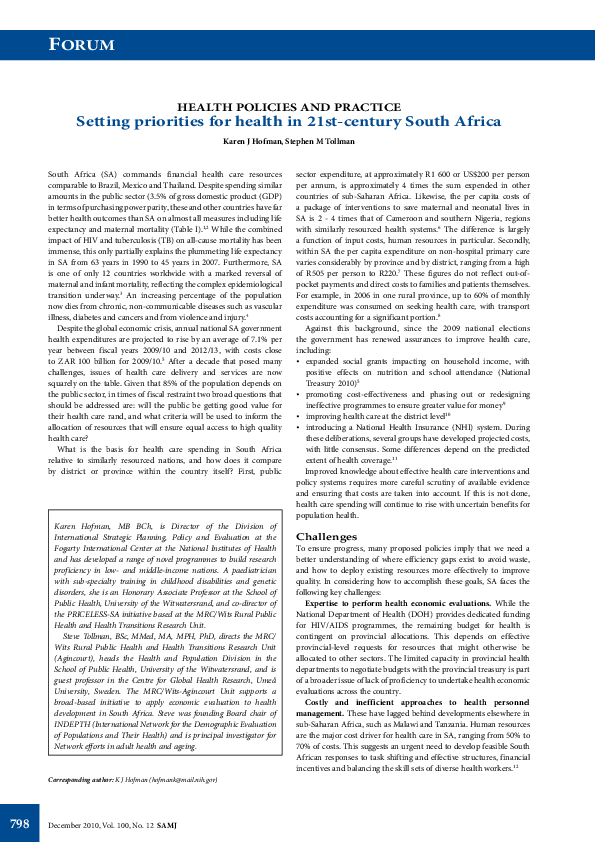 (PDF) Setting priorities for health in 21st century South Africa