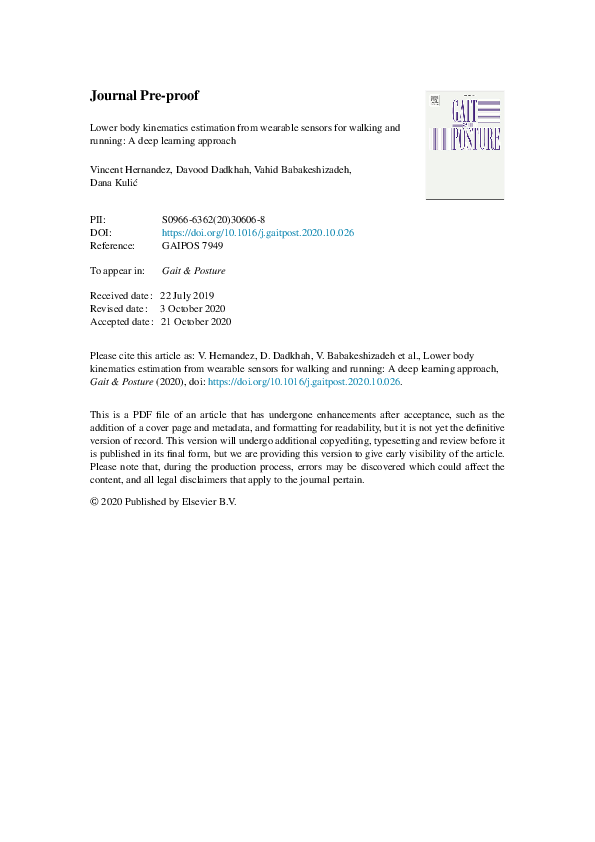 Pdf Lower Body Kinematics Estimation From Wearable Sensors For