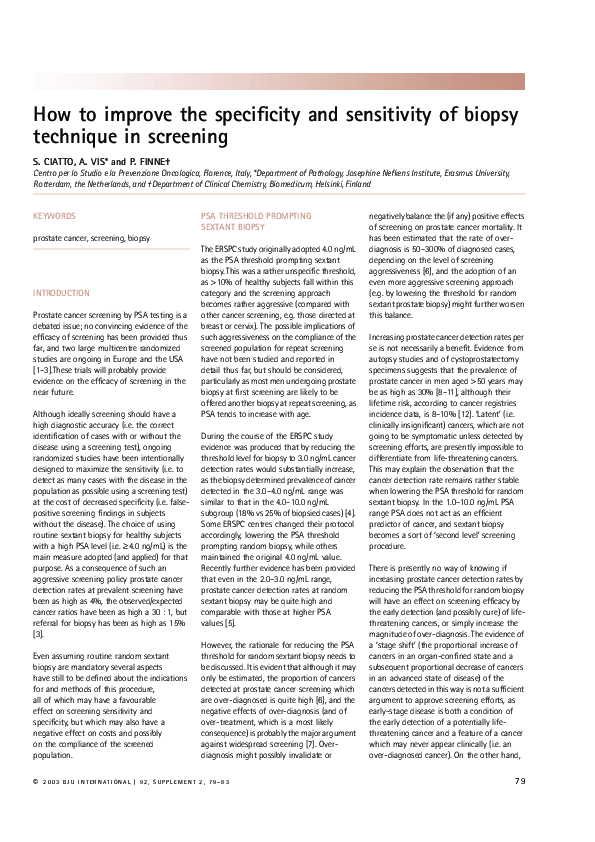 (PDF) How to improve the specificity and sensitivity of biopsy technique in screening