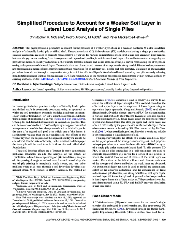 (PDF) Simplified Procedure to Account for a Weaker Soil Layer in Lateral Load Analysis of Single ...