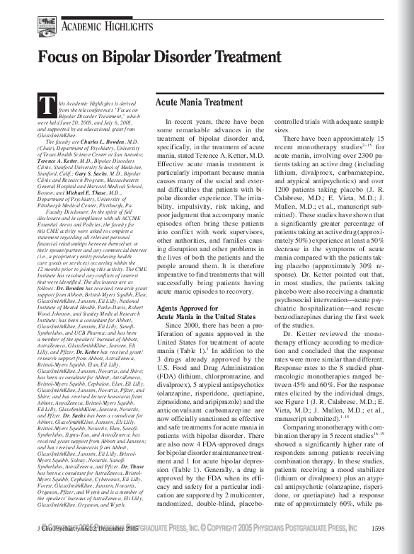 (PDF) Focus on Bipolar Disorder Treatment