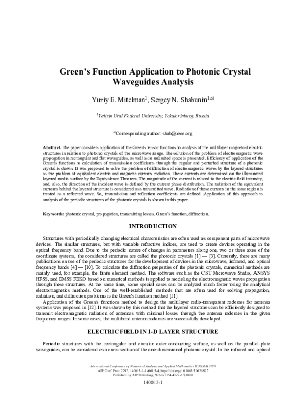 (PDF) Green’s function application to photonic crystal waveguides analysis