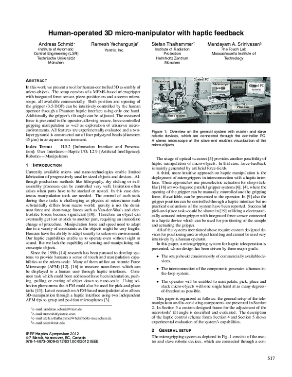 (PDF) Human-operated 3D micro-manipulator with haptic feedback