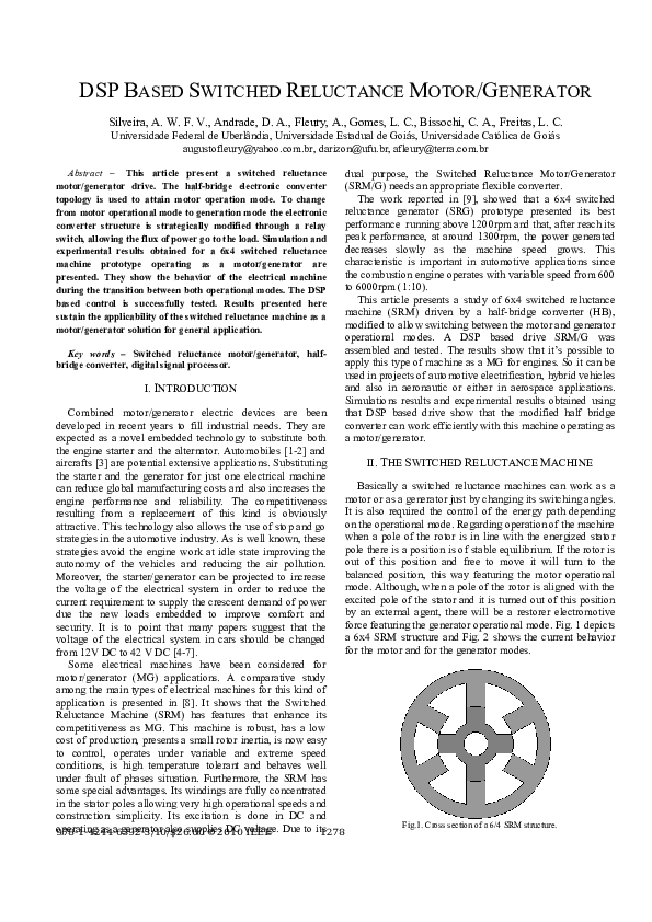 Pdf Dsp Based Switched Reluctance Motor Generator