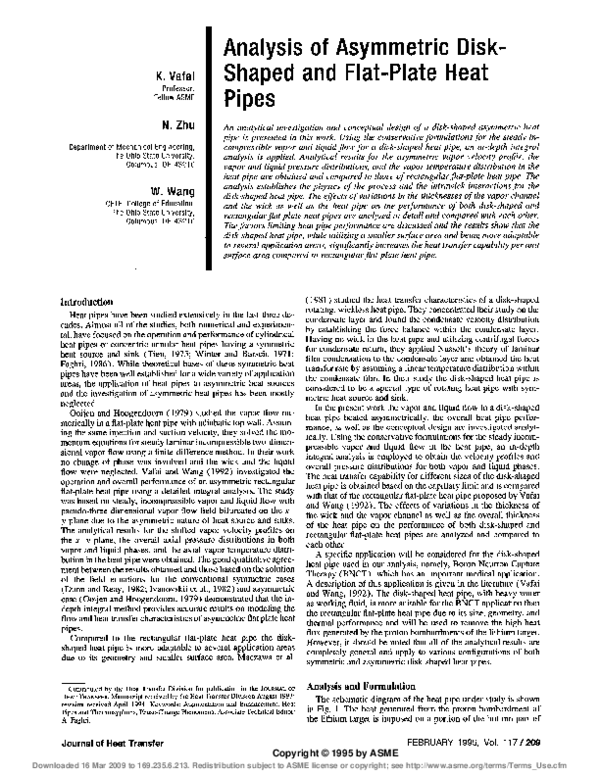 Pdf Analysis Of Asymmetric Disk Shaped And Flat Plate Heat Pipes