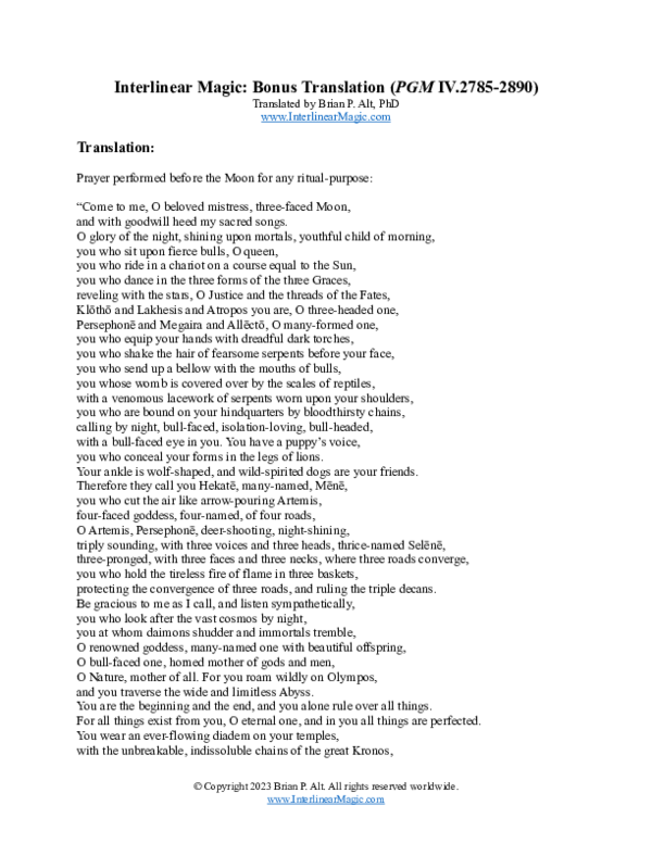 (PDF) Interlinear Magic: Prayer before the Moon for Any Purpose (PGM IV ...