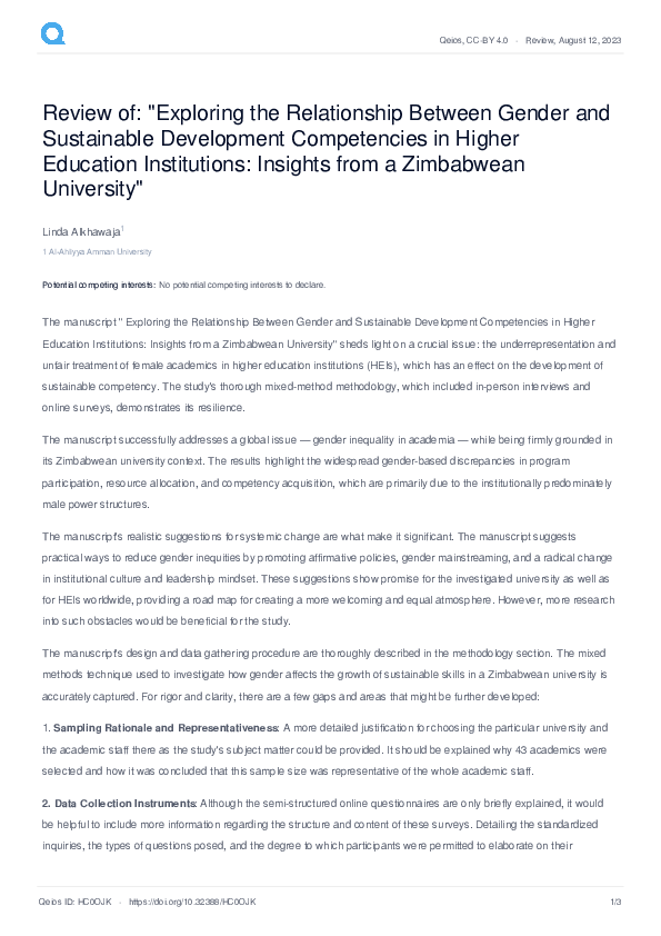 (PDF) Review of: "Exploring the Relationship Between Gender and Sustainable Development ...