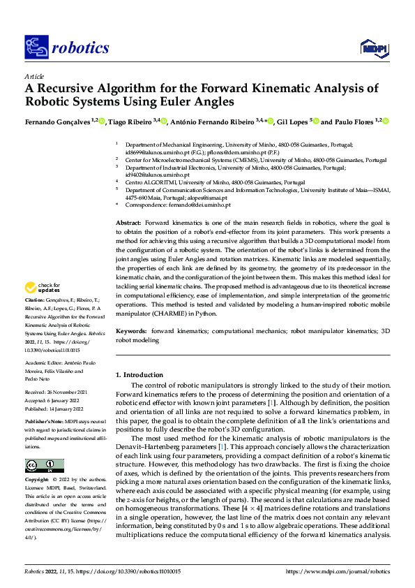 (PDF) A Recursive Algorithm for the Forward Kinematic Analysis of Robotic Systems Using Euler ...