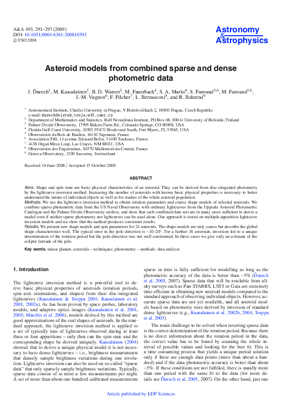 (PDF) Asteroid models from combined sparse and dense photometric data