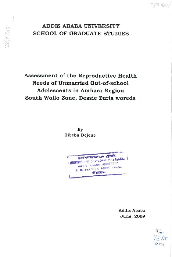 (PDF) Assessment of the Reproductive Health Needs of Unmarried Out-of-school Adolescents in ...
