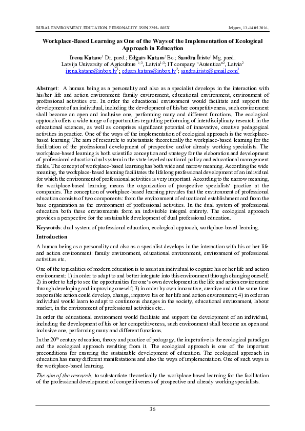 (PDF) Workplace-Based Learning as One of the Ways of the Implementation of Ecological Approach ...