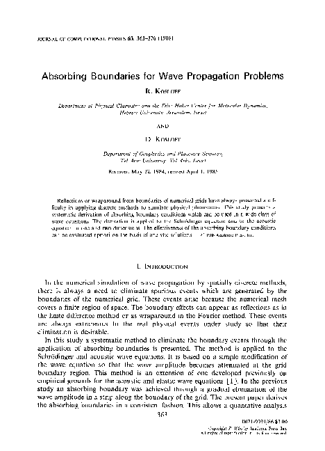 (PDF) Absorbing boundaries for wave propagation problems
