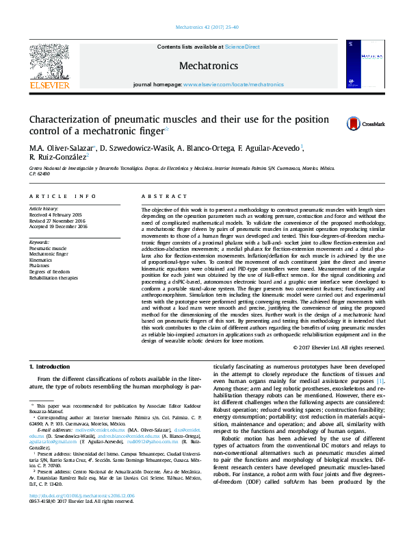 (PDF) Characterization of pneumatic muscles and their use for the ...