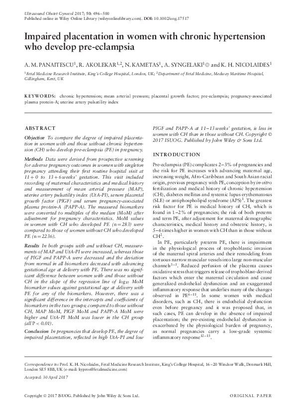 (PDF) Impaired placentation in women with chronic hypertension who ...