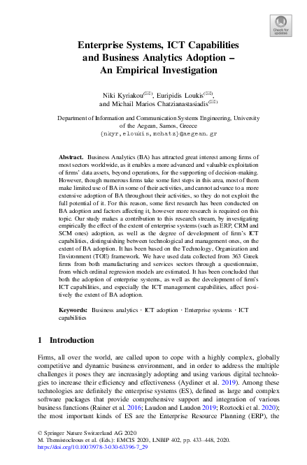 (PDF) Enterprise Systems, ICT Capabilities and Business Analytics ...