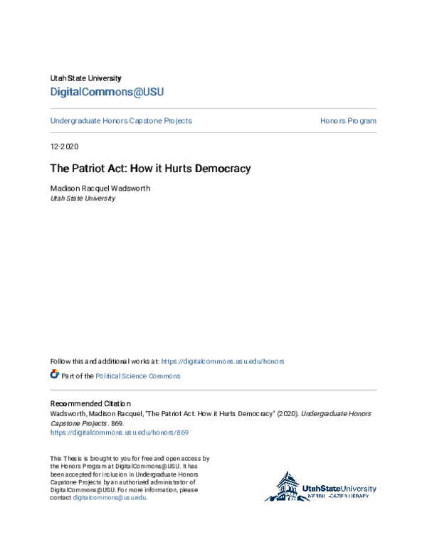 (PDF) The Patriot Act How it Hurts Democracy