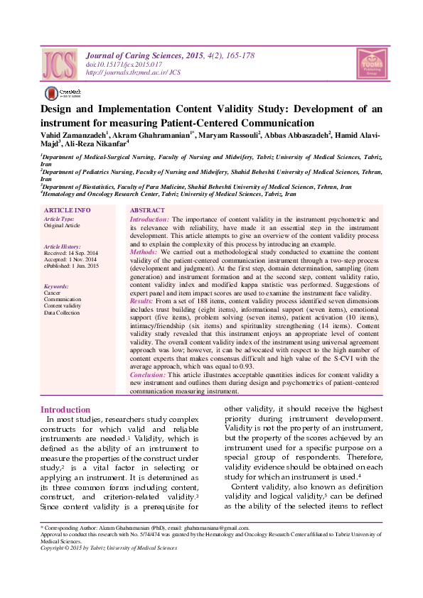 (PDF) Design and Implementation Content Validity Study: Development of an instrument for ...