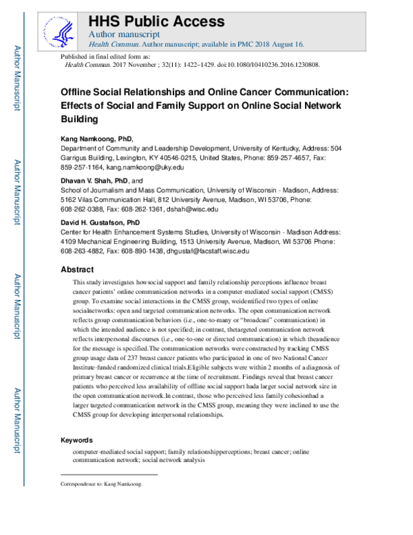 (PDF) Offline Social Relationships and Online Cancer Communication ...