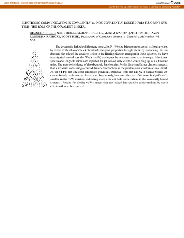 ELECTRONIC COMMUNICATION IN COVALENTLY vs. NON-COVALENTLY BONDED POLYFLUORENE SYSTEMS: THE ROLE ...
