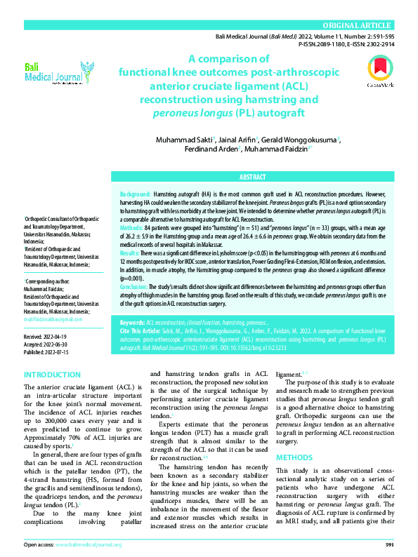 (PDF) A comparison of functional knee outcomes post-arthroscopic ...
