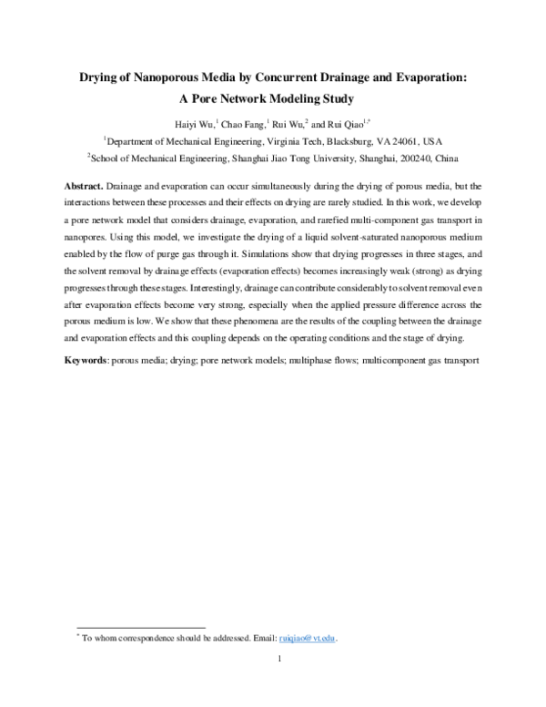 (PDF) Drying of porous media by concurrent drainage and evaporation: A ...