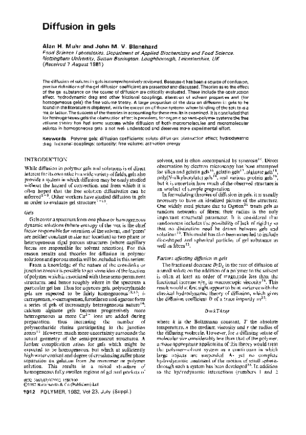 (PDF) Diffusion in gels