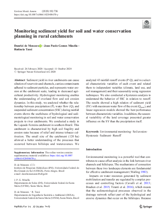 (PDF) Monitoring sediment yield for soil and water conservation ...