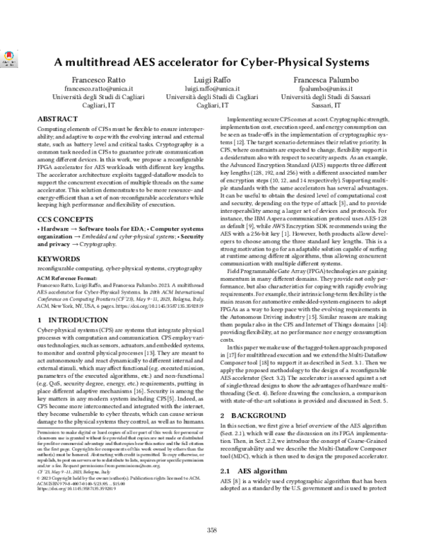 (PDF) A multithread AES accelerator for Cyber-Physical Systems