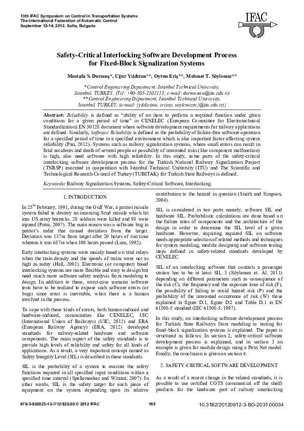Pdf Safety Critical Interlocking Software Development Process For Fixed Block Signalization