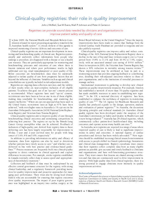(PDF) Clinical‐quality registries: their role in quality improvement