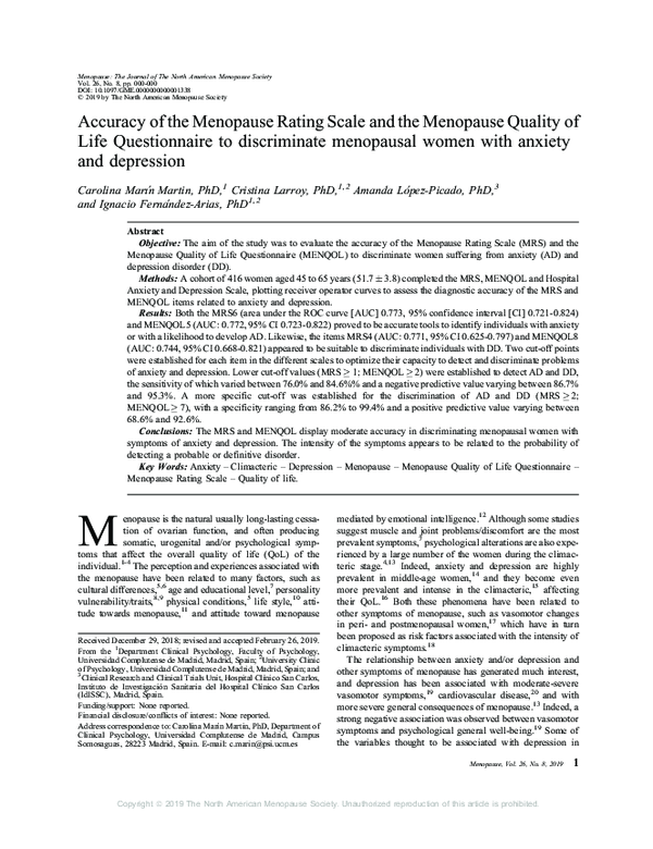 (PDF) Accuracy of the Menopause Rating Scale and the Menopause Quality of Life Questionnaire to ...