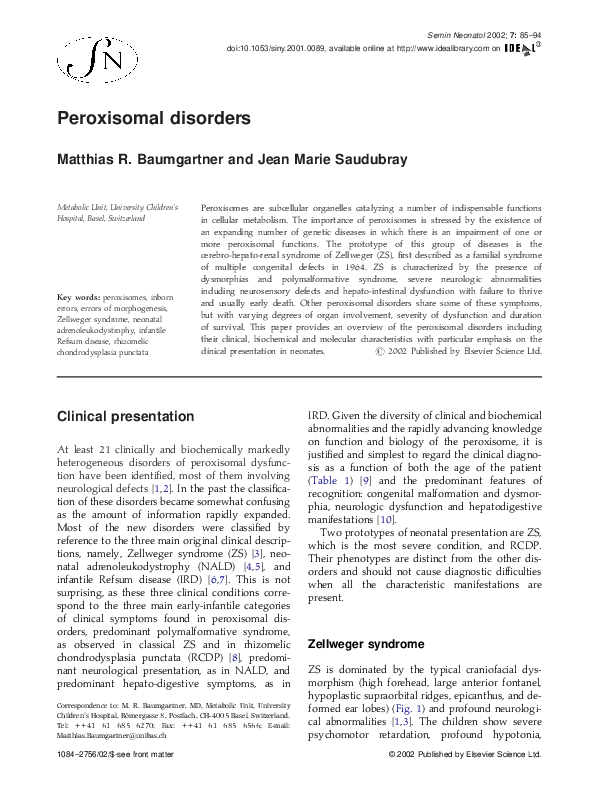 (PDF) Peroxisomal disorders