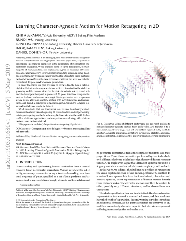 (PDF) Learning character-agnostic motion for motion retargeting in 2D